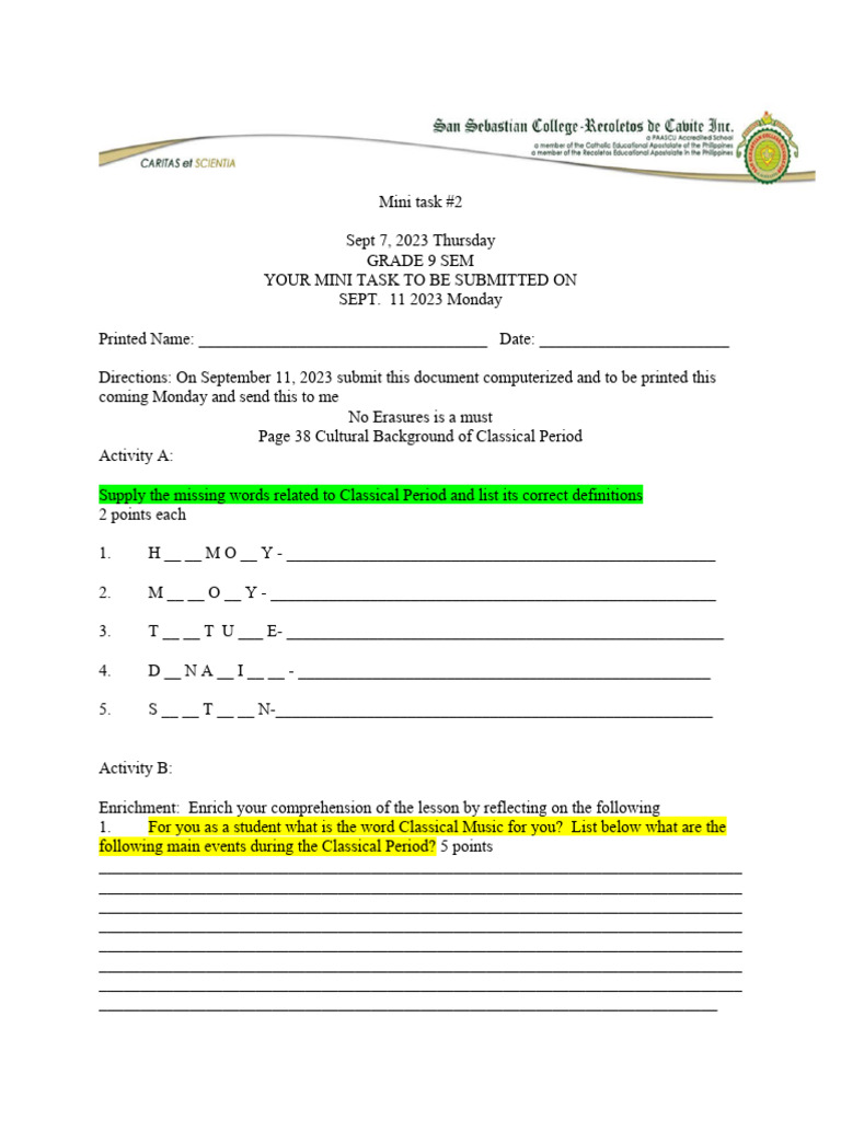 3 Mini Task #2 Grade 9 SEM Sept 7, 2023 | PDF
