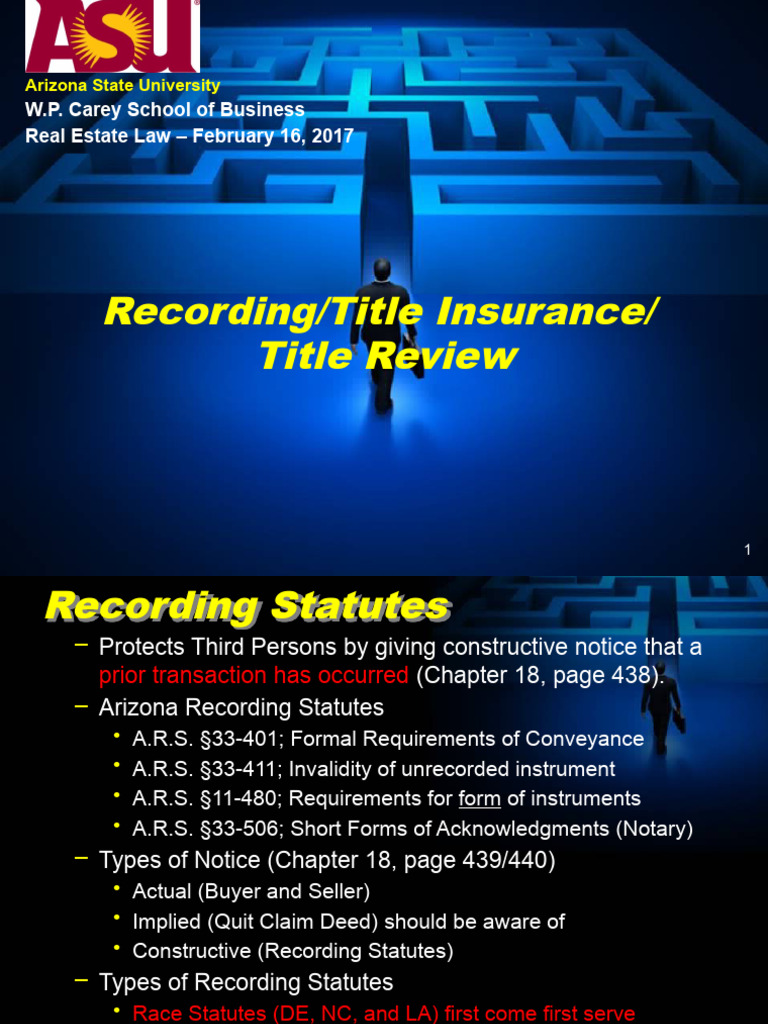 ASU REA 411 - Recording and Title Insurance | PDF | Title Insurance ...