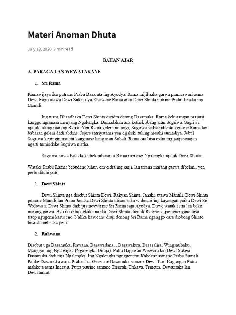 Materi Anoman Dhuta - KLS - 9 | PDF | Fiksi Umum