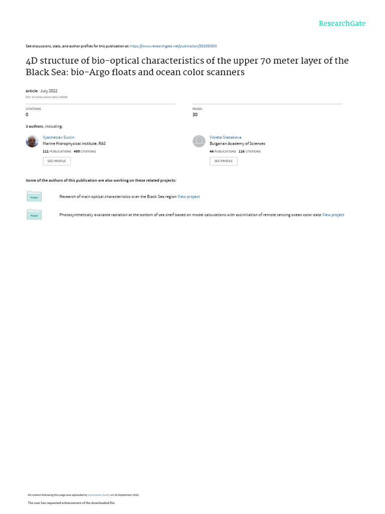 4D Structure of Bio-Optical Characteristics of The Upper 70 Meter Layer of The Black Sea - Bio ...