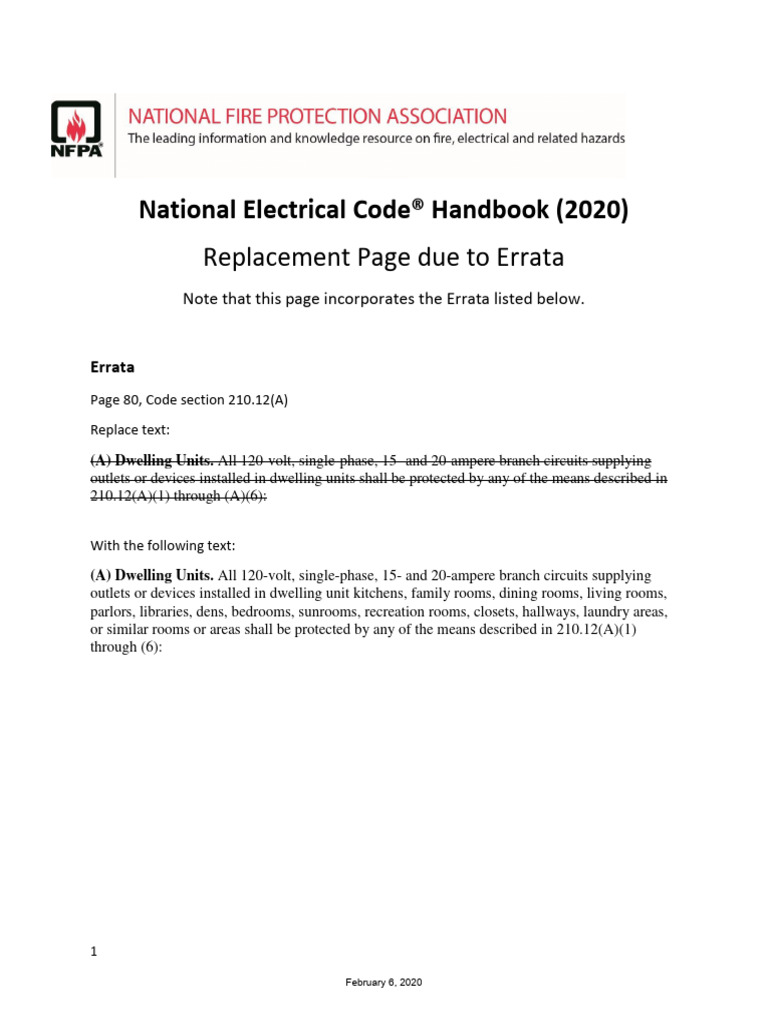 NFPA 70 - 2020 Handbook Errata | Download Free PDF | Electrical Wiring ...