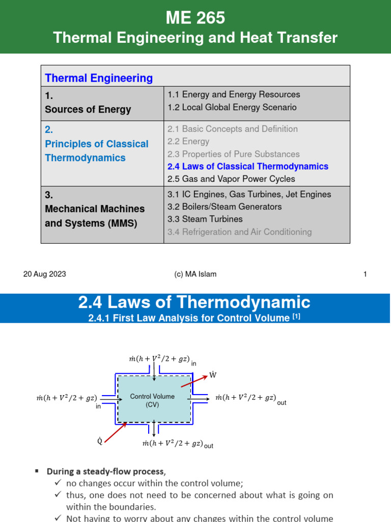 ME265 MAI 1stLaw2ndLaw 6 | PDF | Thermodynamics | Steam