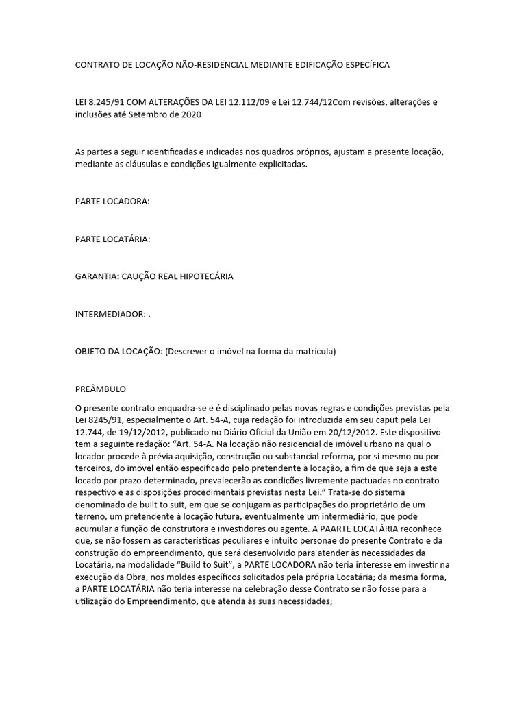 Modelo Contrato Built To Suit | PDF | Indenização | Aluguel