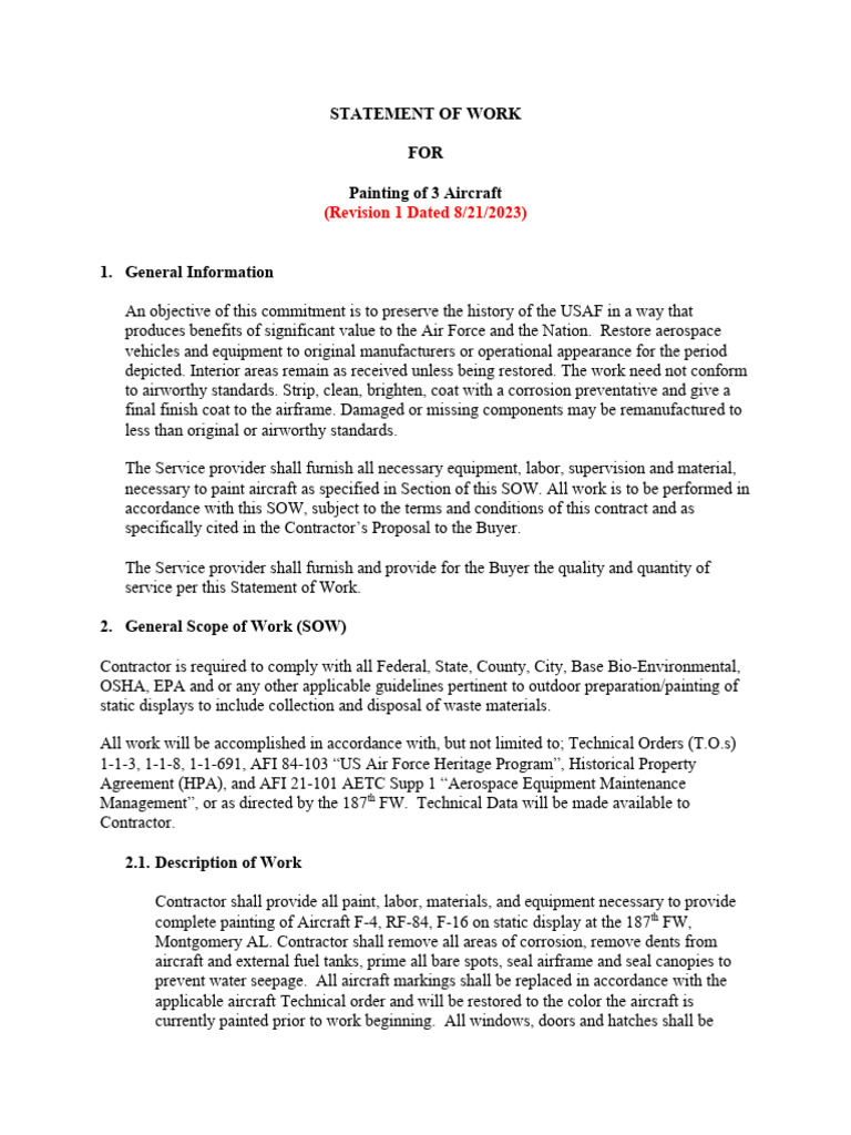Statement of Work (Revision 1) | PDF | Paint | Employment