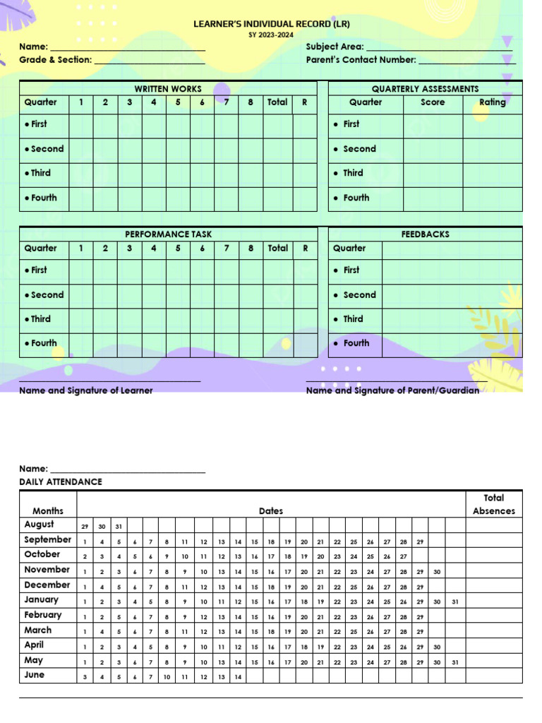 Learner's Individual Record SY 2023-2024 | PDF | Academic Term | Schools