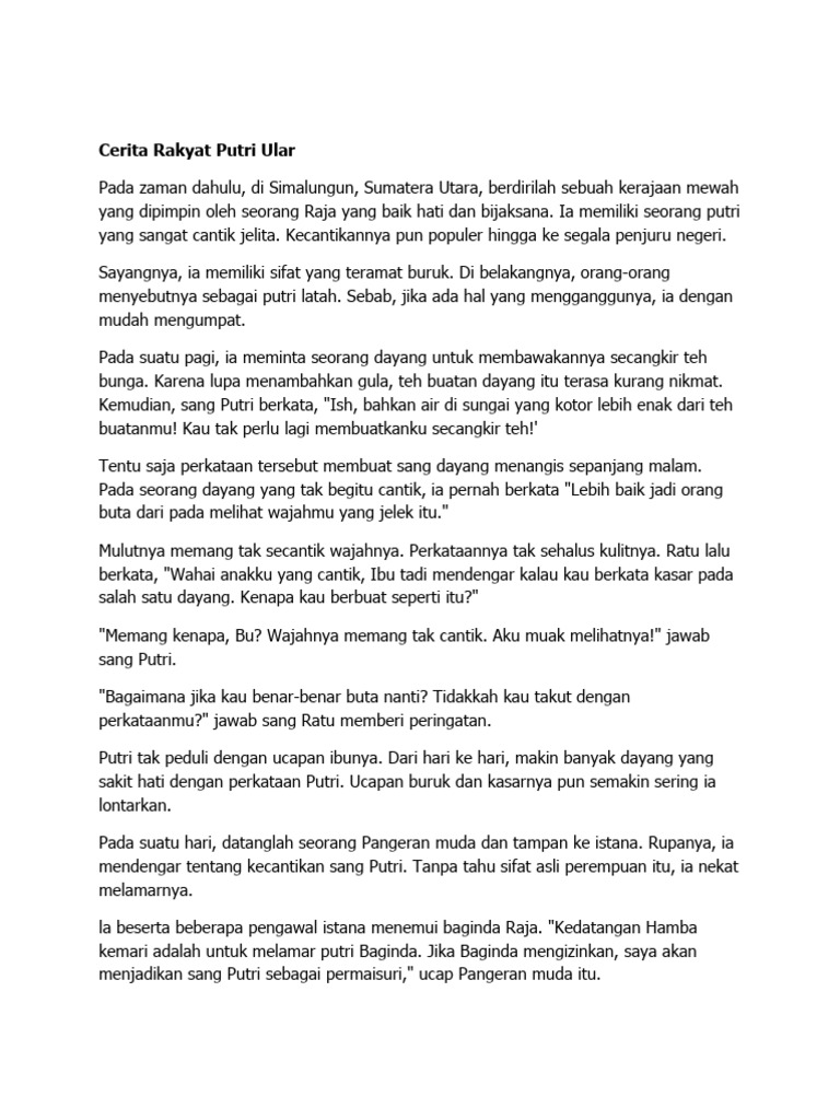 Cerita Rakyat Putri Ular | PDF