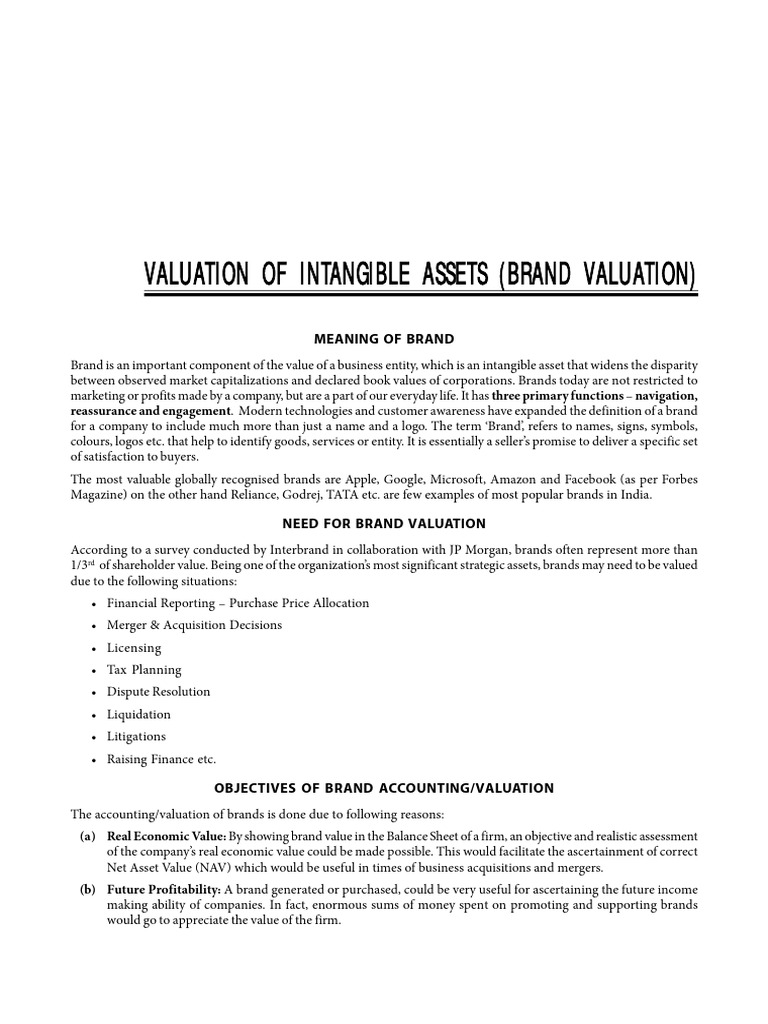 Valuation of Intangible Assets (Brand Valuation) 03-4-23 | PDF ...