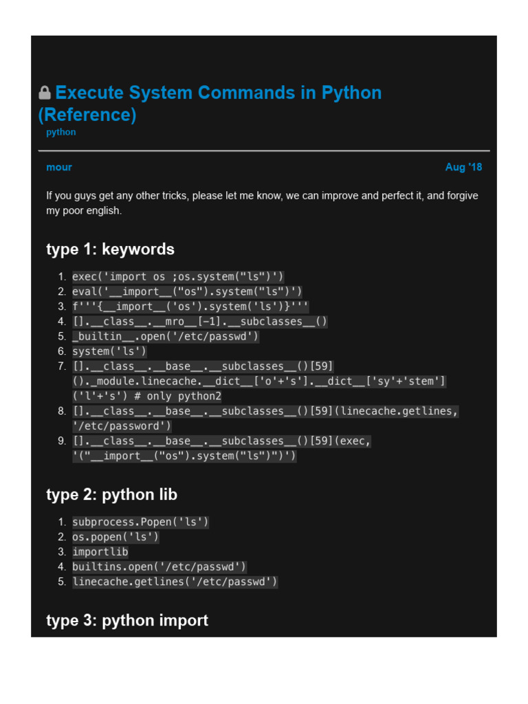 Execute System Commands in Python (Reference) - Programming - 0x00sec ...