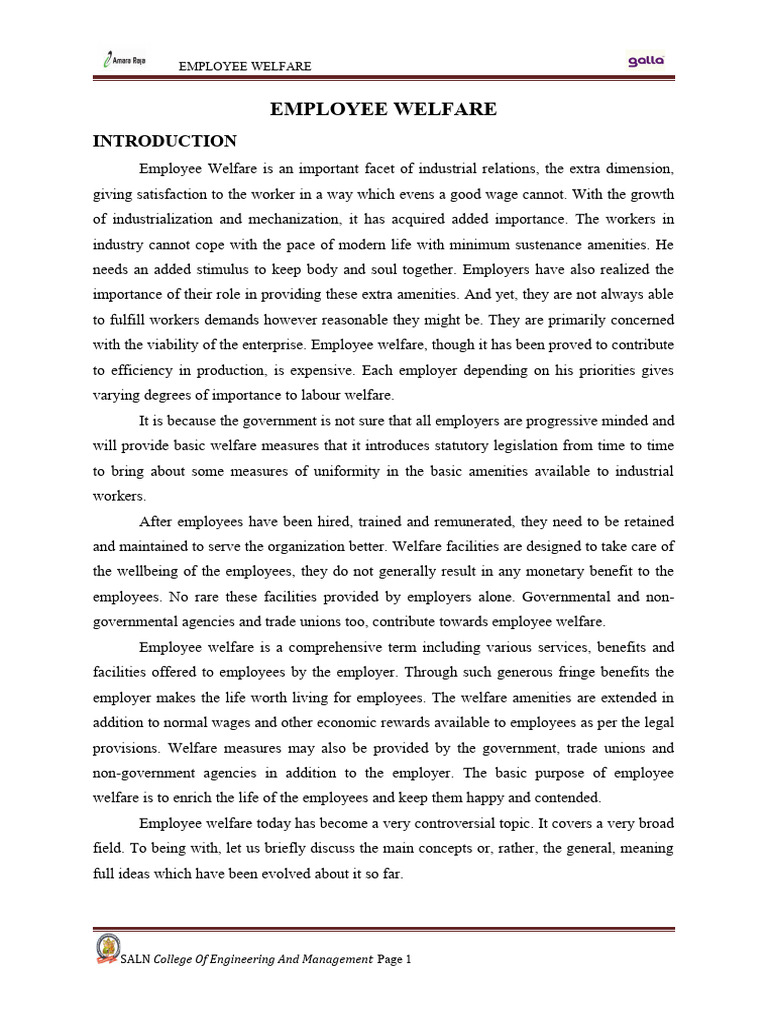 Employee Welfare Final Project Report R | PDF | Employment | Welfare State
