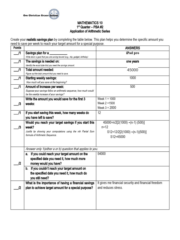 PBA - 2 Savings Plan. | PDF | Mathematics | Applied Mathematics