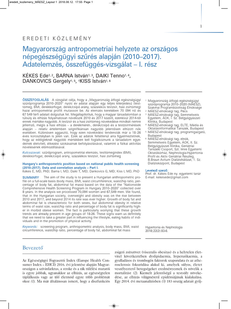 Hypertonia Es Nephrologia - Magyarorszag Antropometriai Helyeztete 2010 ...