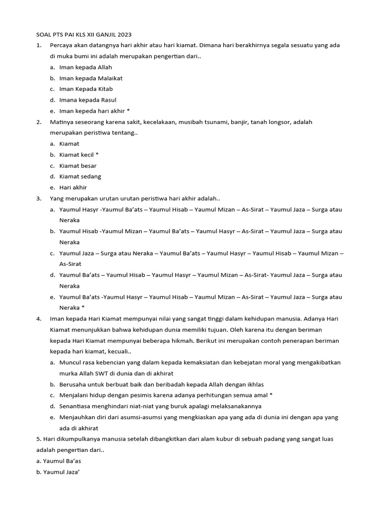 Soal Pts Pai Xii Ganjil BLM Jadi | PDF