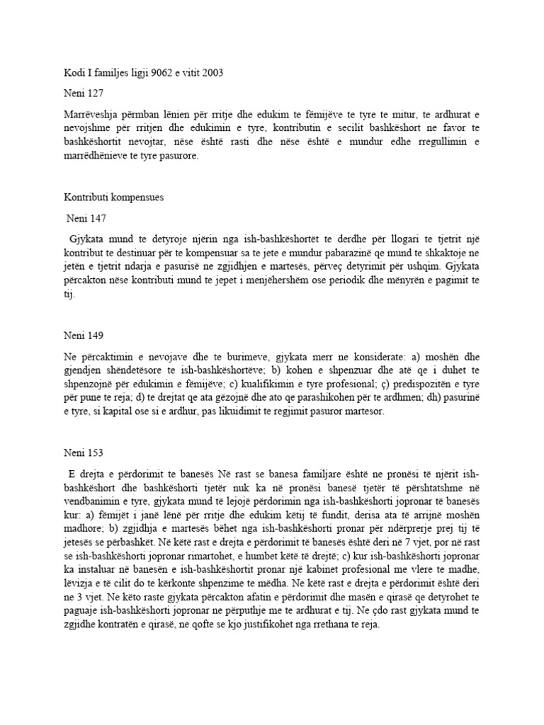 Kodi I Familjes Ligji 9062 | PDF