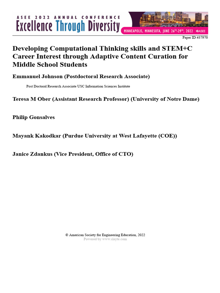 Developing Computational Thinking Skills And Stem C Career Interest Through Adaptive Content