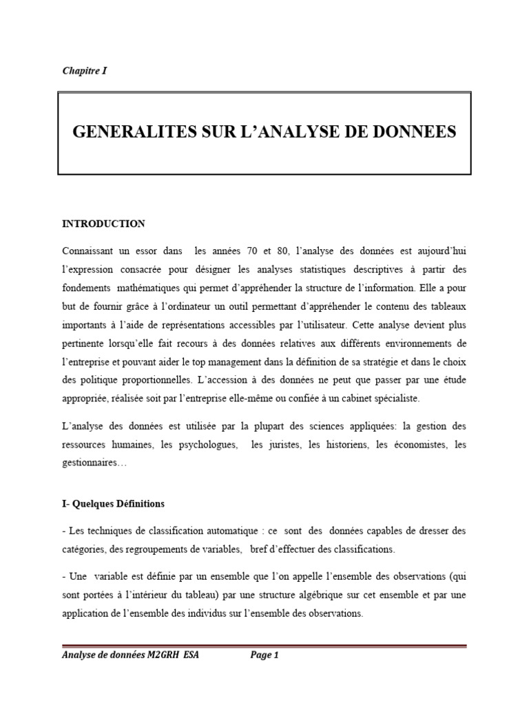 Généralités sur l'analyse de données | PDF | Données | Analyse des données
