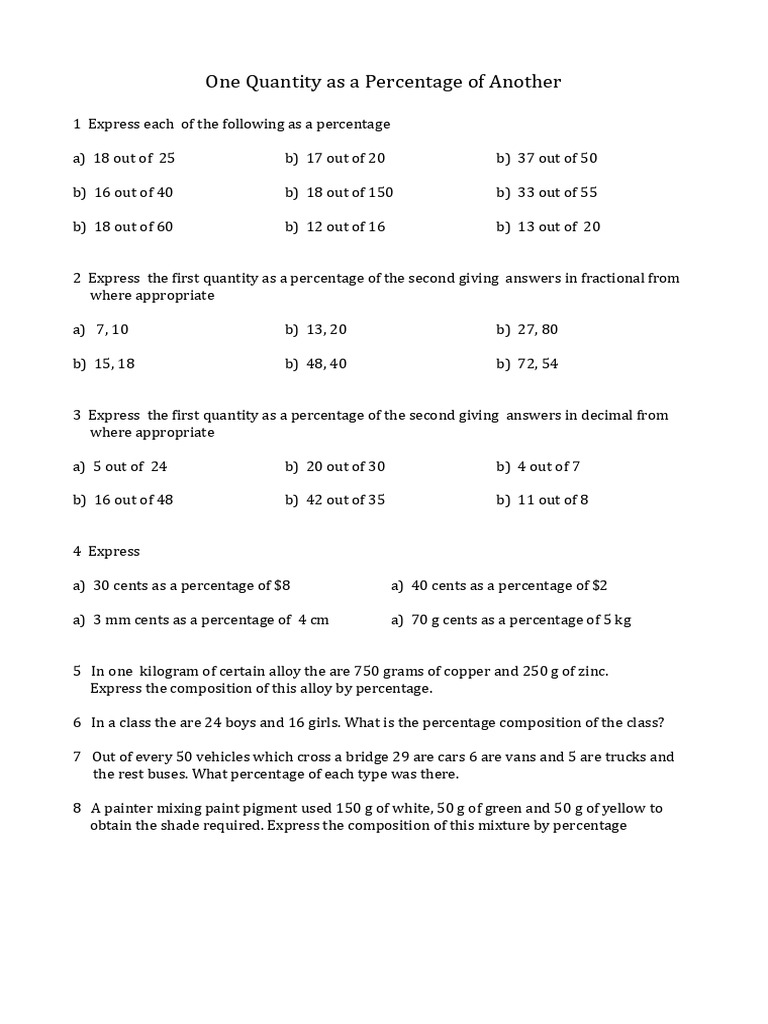 Expressing Quantities as Percentages | PDF | Percentage | Transport