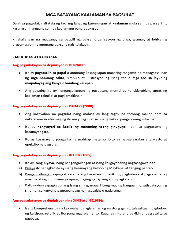Mga Batayang Kaalaman Sa Pagsulat | PDF