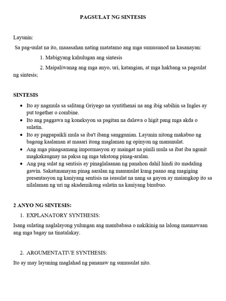 Pagsulat NG Sintesis | PDF