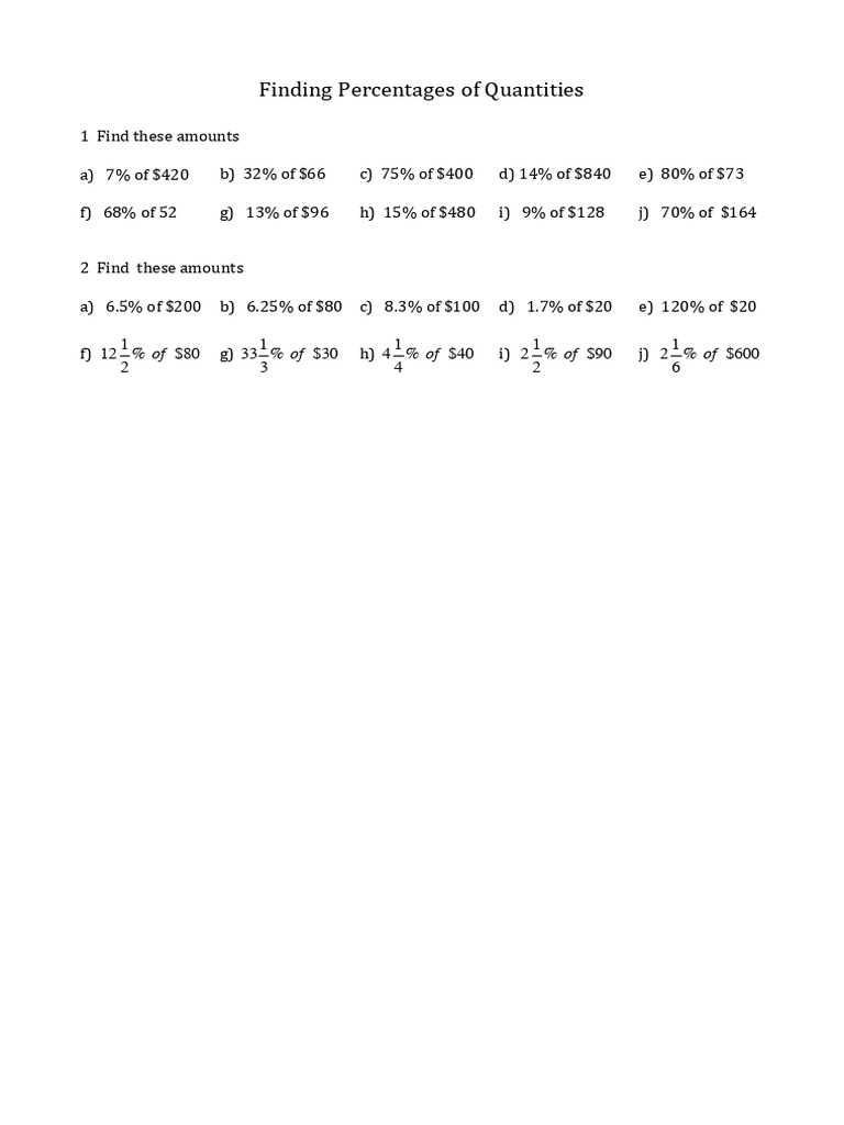 Percentages Of Quantities PDF