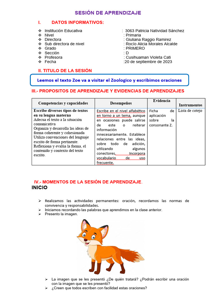 MIERCOLES - COM - Leemos El Texto Zoe Va A Visitar El Zoologico y ...