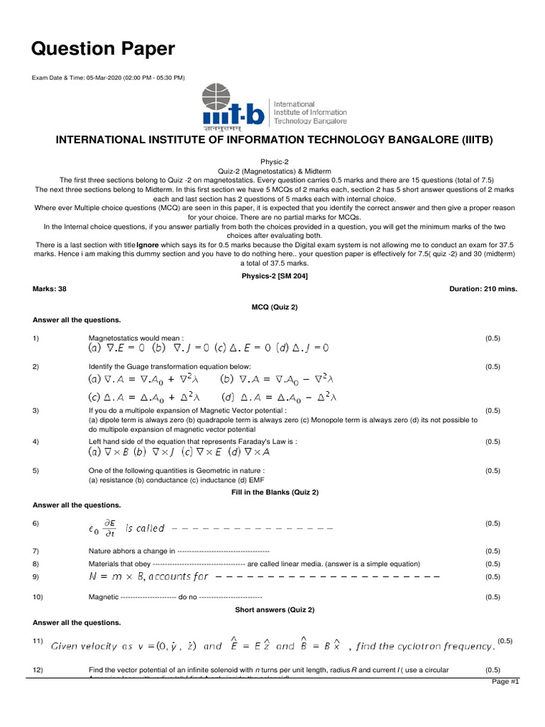 Physics 2 Midterm IMT2018 | PDF | Electrical Resistivity And Conductivity | Inductance