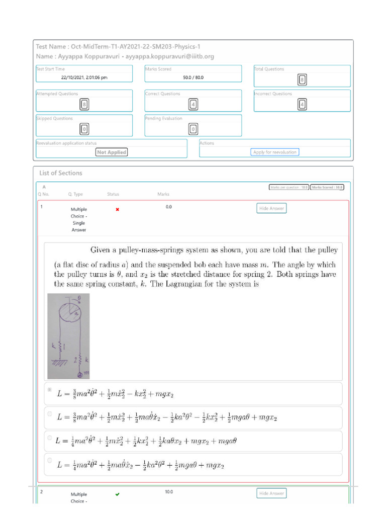 Physics Midterm IMT2020 Iiitb | PDF