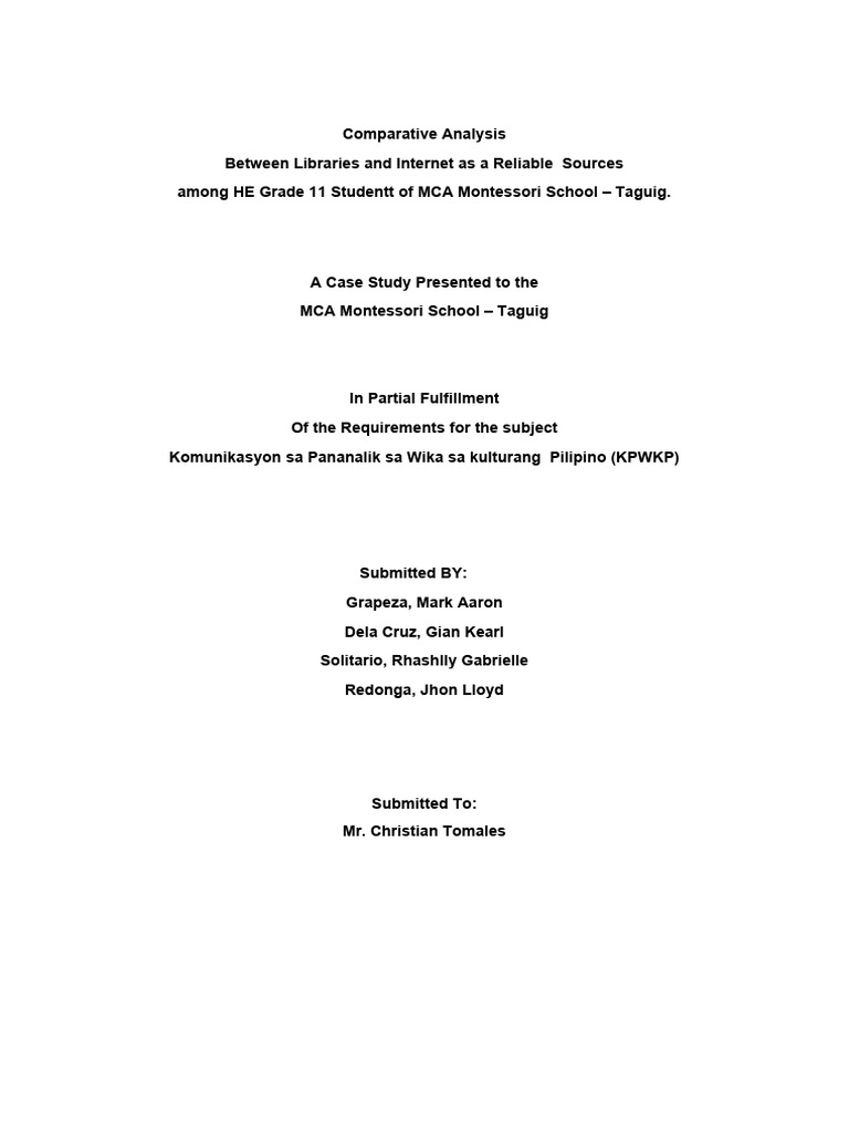 COMPARATIVE ANALYSIS FINALIZE Chapter 1-2 Case Study | PDF | Libraries | Internet