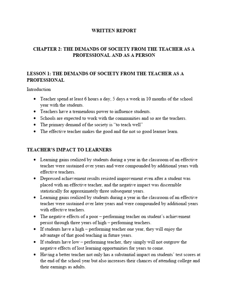 Written Report - Teaching Profession | PDF | Teachers | Mentorship