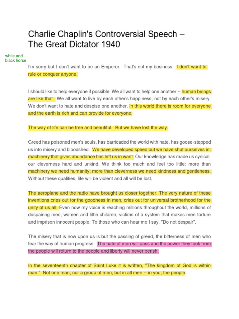 Charlie-Speech - The Great Dictator | PDF
