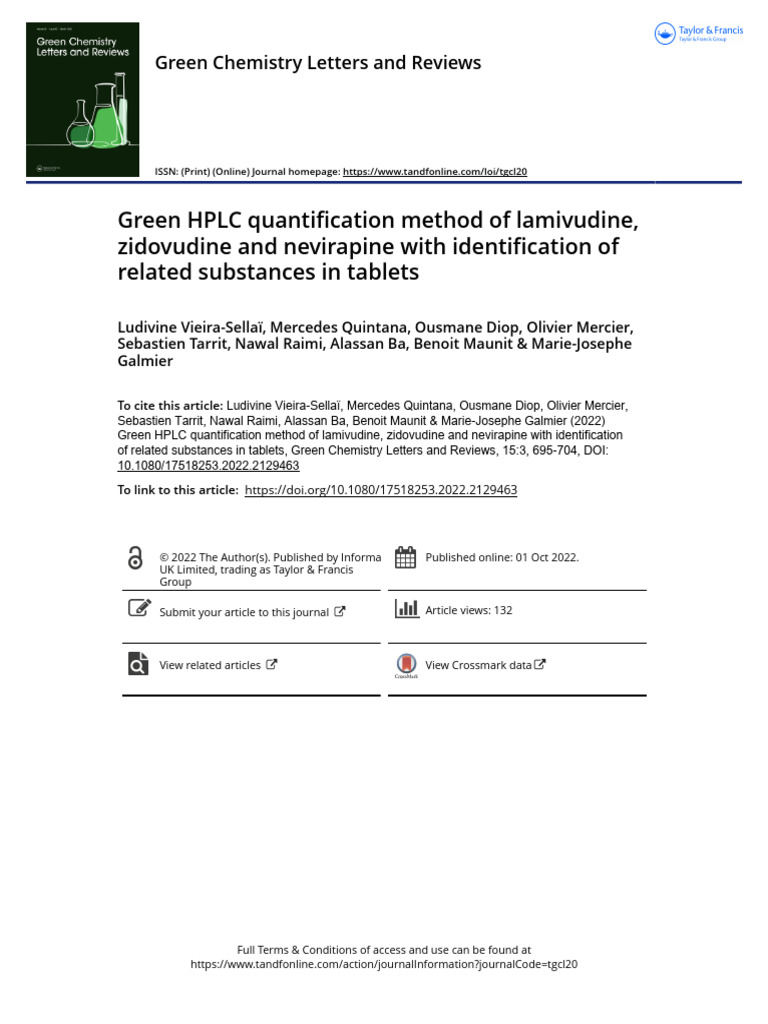 21-2022 - Vieira-Sellai-Green HPLC Lamivudine Zidovudine and Nevirapine | Download Free PDF ...