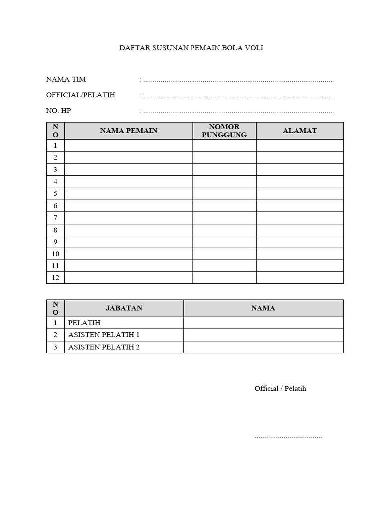 Daftar Susunan Pemain Bola Voli | PDF Daftar Susunan Pemain Bola Voli | PDF