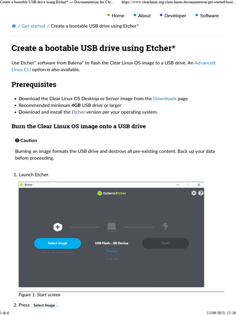 Create A Bootable USB Drive Using Etcher - Documentation For Clear Linux Project | PDF | Usb ...