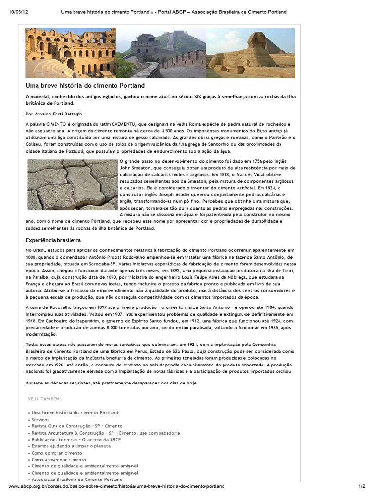 Uma Breve História Do Cimento Portland « - Portal ABCP – Associação ...