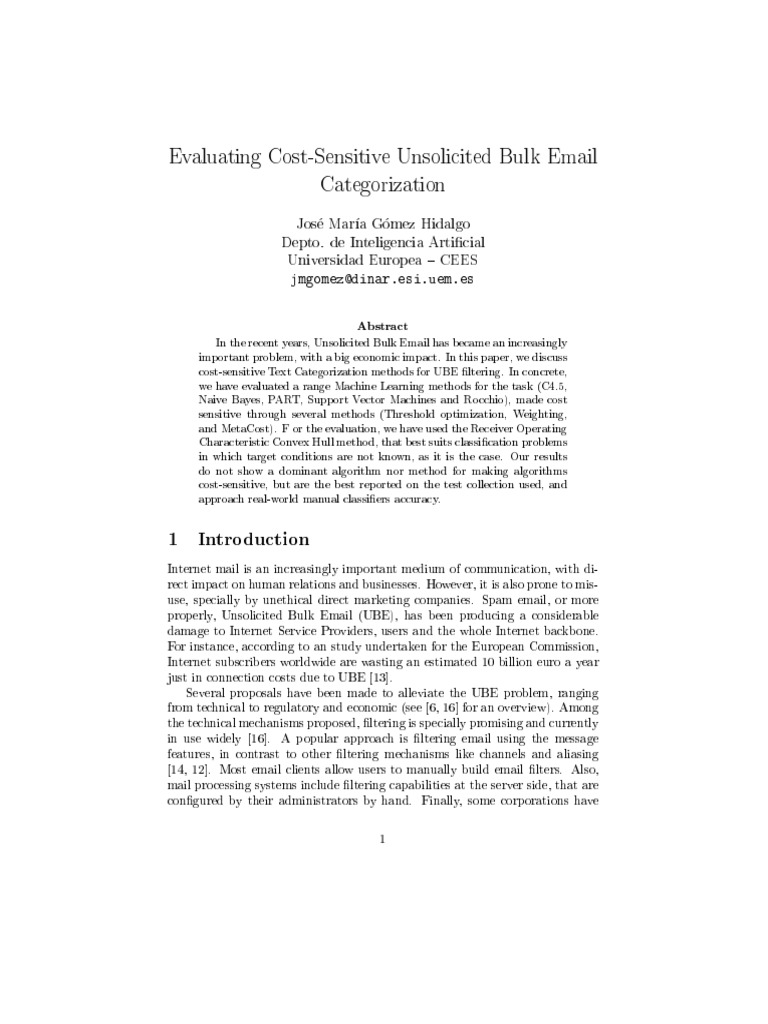 Evaluating Cost-Sensitive Unsolicited Bulk Email Categorization | PDF ... Evaluating Cost-Sensitive Unsolicited Bulk Email Categorization | PDF ...