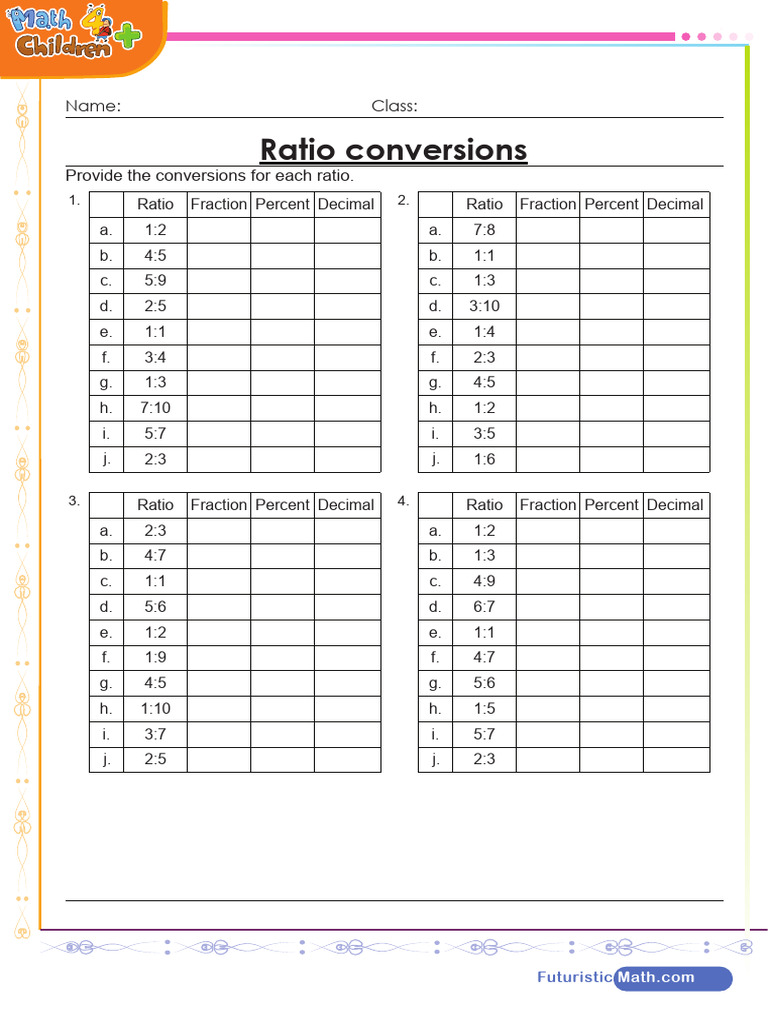 Convert Ratios To Percents Fractions Worksheet | PDF | Odds | Ratio