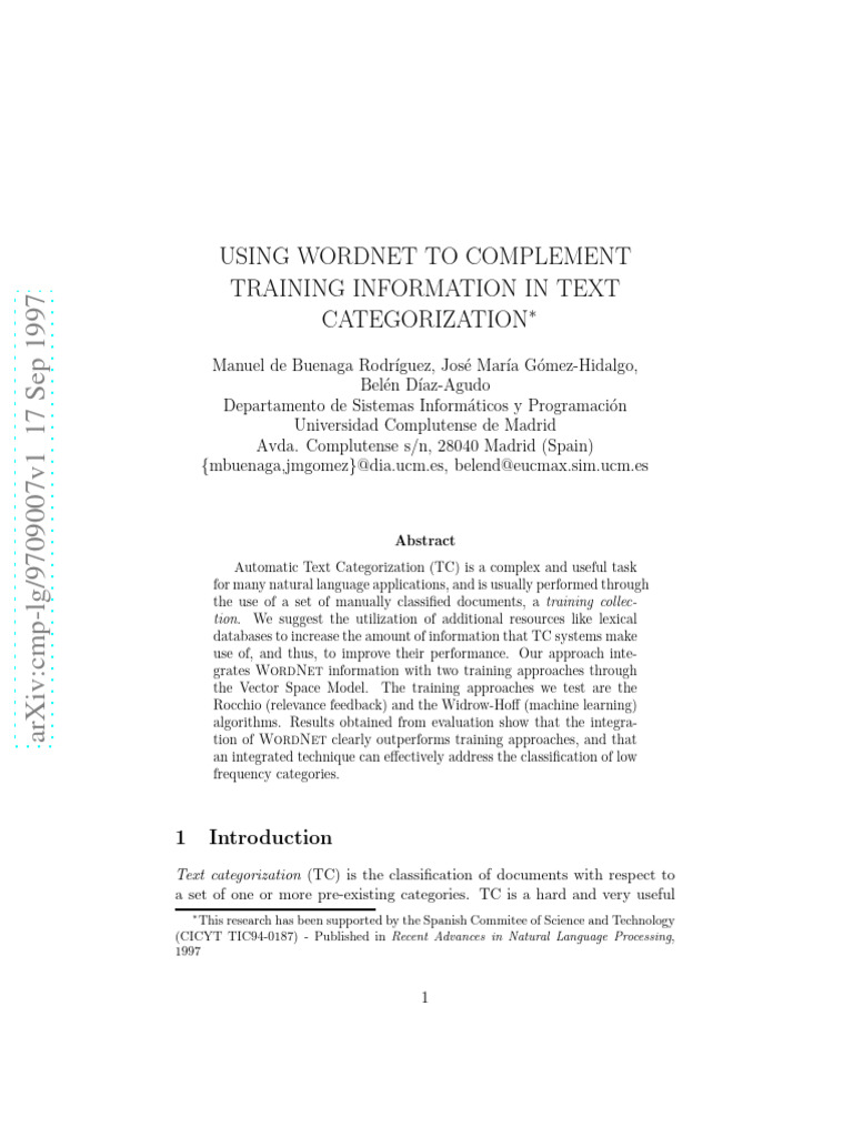 Using Wordnet To Complement Training Information In Text Categorization Pdf Balance Of