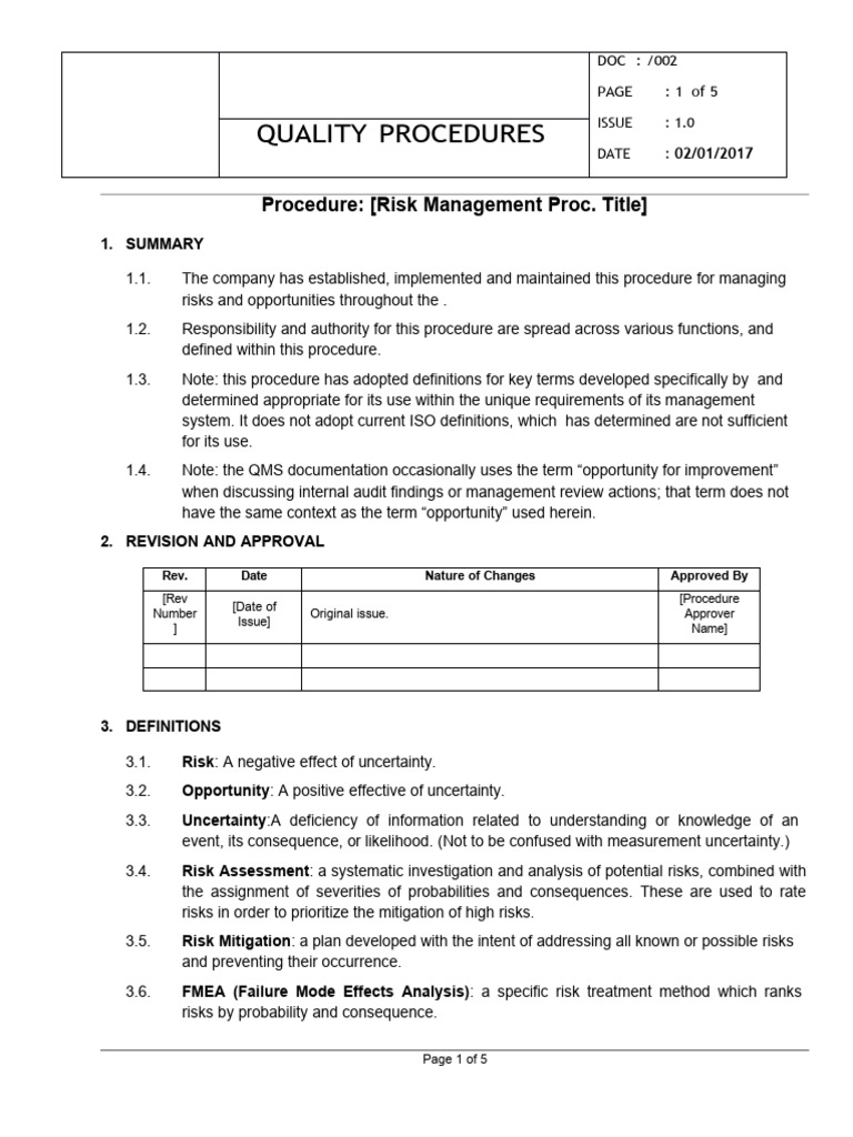 Risk and Opportunity Procedure | PDF | Risk | Risk Management