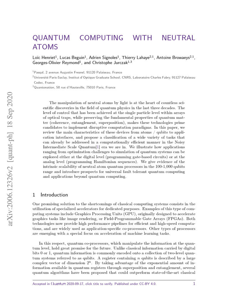 Quantum Computing With Neutral Atoms | PDF | Quantum Computing | Computer Science