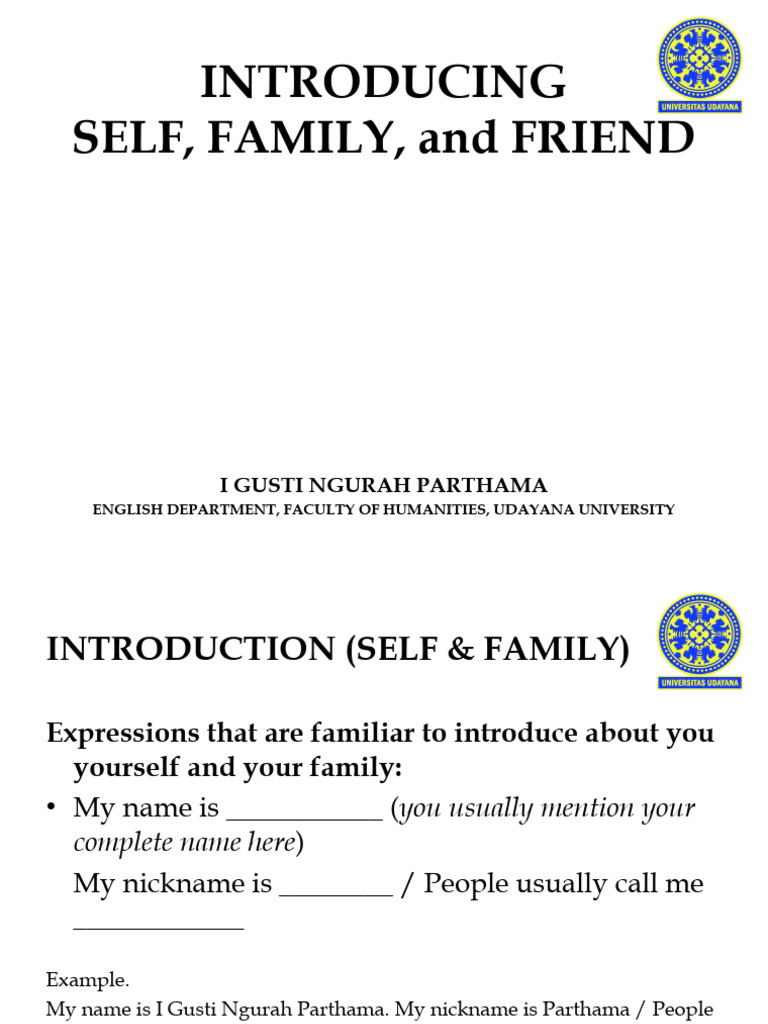 Introduction Self Family Friend FEB | PDF | Family