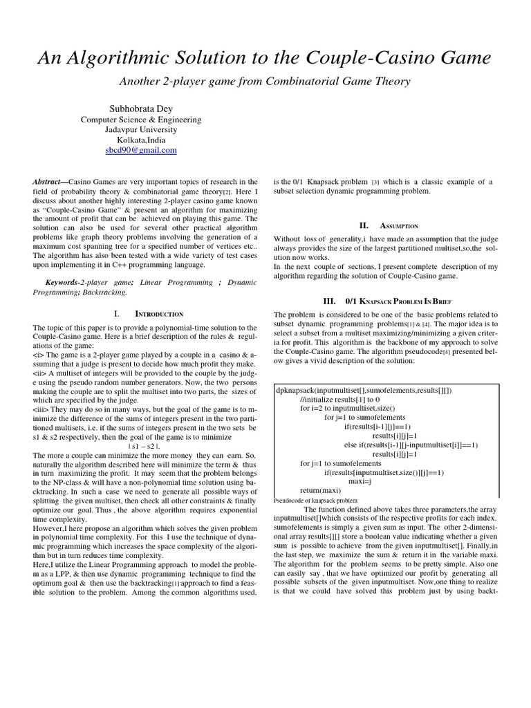 Algorithm for Couple-Casino Game | PDF | Time Complexity | Mathematical ...