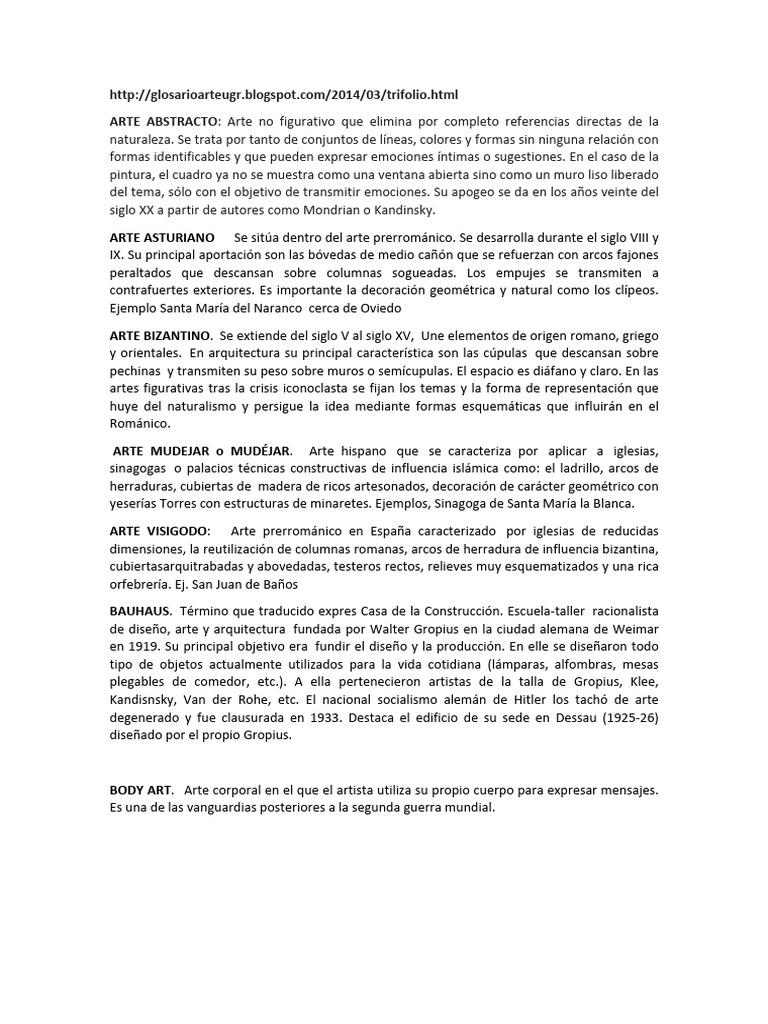 Vocabulario Historia Del Arte 2 Bachillerato | PDF | Cubismo | Pinturas