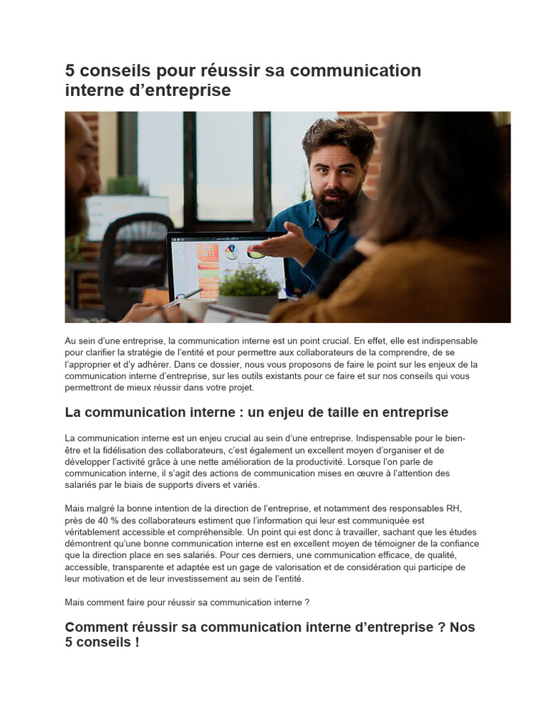5 Conseils Pour Réussir Sa Communication Interne | PDF | la communication | Business