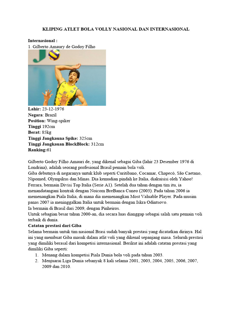 Kliping Atlet Bola Volly Nasional Dan Internasional | PDF | Olahraga ...
