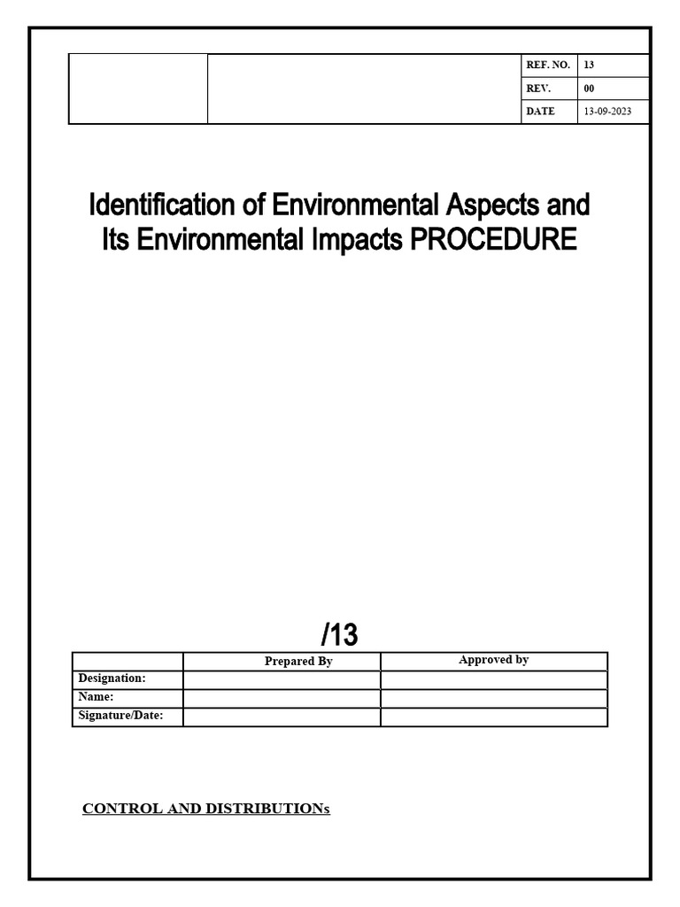 Identification of Environmental Aspects and Its Environmental Impacts ...
