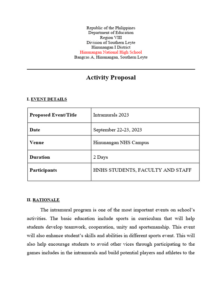 Intramurals 2023 Activity Proposal | PDF | Sports | Entertainment