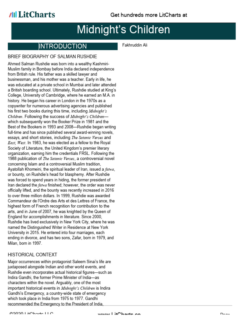 Midnights Children LitChart | PDF | General Fiction