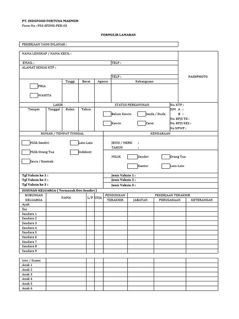 Form Aplikasi Lamaran Kerja | PDF