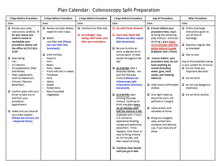 Colonoscopy Split Preparation | PDF | Dietary Fiber | Diet & Nutrition