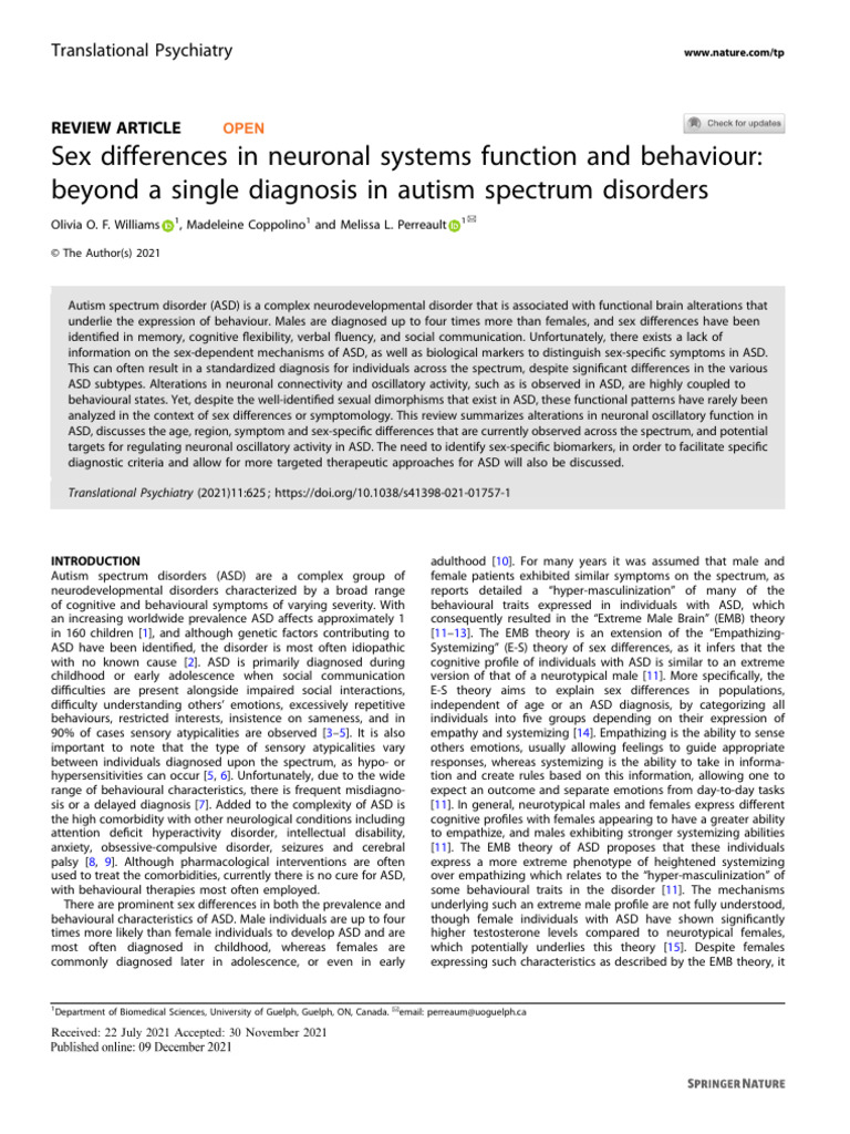 Williams 2021 Sex Differences In Neuronal Systems Function And