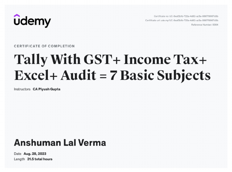 Tally Certificate | PDF